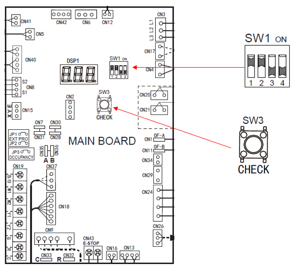 Medium Foundation Main Board Dip Switch and Check Button Info – Trane ...